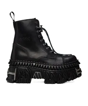 Vetements X New Rock Collaboration Combat Lace-up Ankle Boots - Black