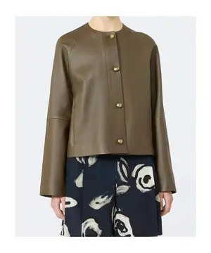 Max Mara Crew Neck Nappa Jacket - Khaki