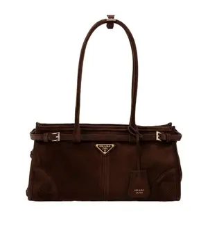 Prada Bonnie Medium Suede Bag - Brown