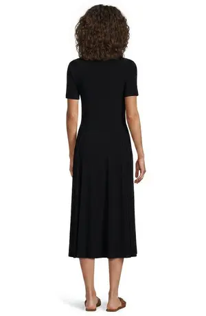 LANDS' END Silky Knit Sweetheart Neckline Midi Dress - Black