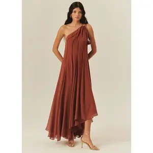 EXQUISE Asymmetrical One-shoulder Chiffon Maxi Dress