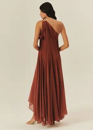 EXQUISE Asymmetrical One-shoulder Chiffon Maxi Dress