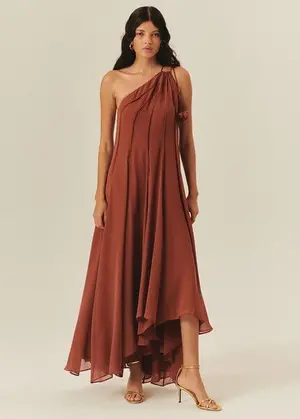 EXQUISE Asymmetrical One-shoulder Chiffon Maxi Dress