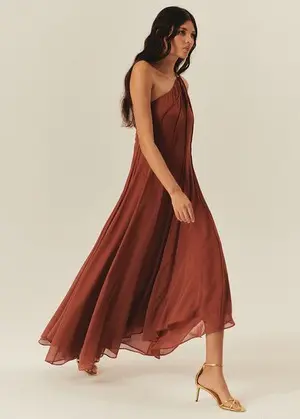EXQUISE Asymmetrical One-shoulder Chiffon Maxi Dress