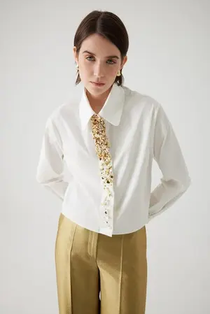 EXQUISE Audrey Embroidered Cotton Shirt - Ecru