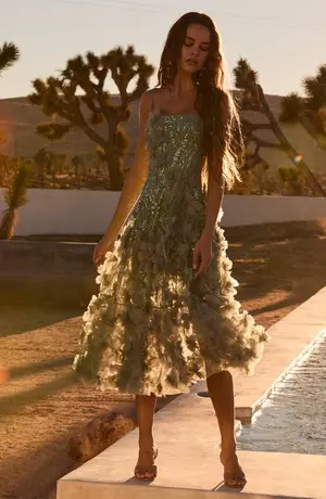 HELSI Lily Sequin Floral Appliqué Midi Dress