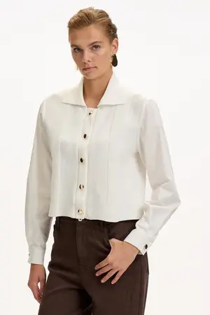 EXQUISE Corinne Poplin Shirt - Ecru