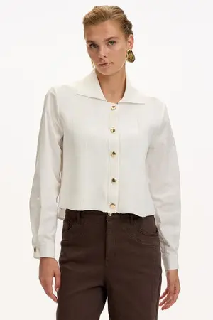 EXQUISE Corinne Poplin Shirt - Ecru