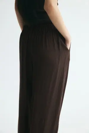 H&M Crinkled Viscose-blend Loose-fit Pants - Dark Brown