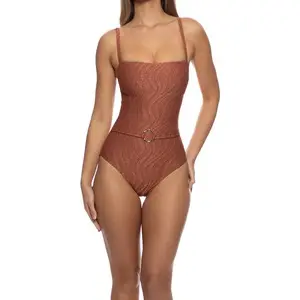 Luli Fama Muse Glow Square Neck One Piece - Brown