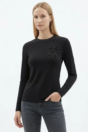 EXQUISE Carolyn Long Sleeve Blouse - Black