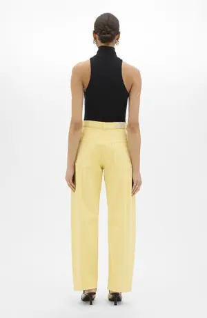 Another Tomorrow Yellow Denim Curved Leg Trousers