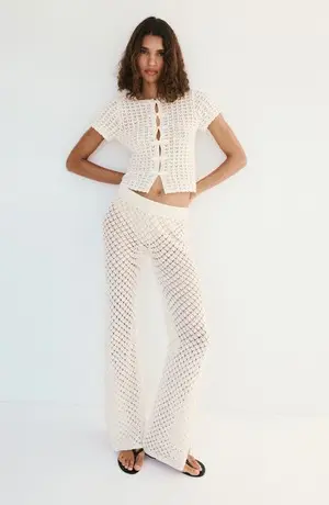 Mango Open Stitch Short Sleeve Cardigan - Ecru