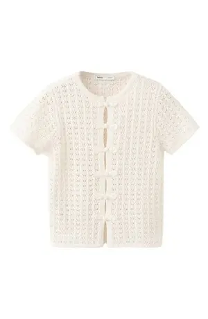 Mango Open Stitch Short Sleeve Cardigan - Ecru