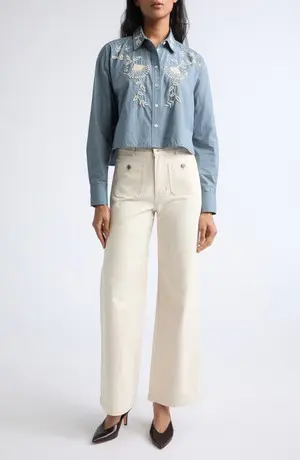 Veronica Beard Taylor Wide Leg Jeans - Ecru
