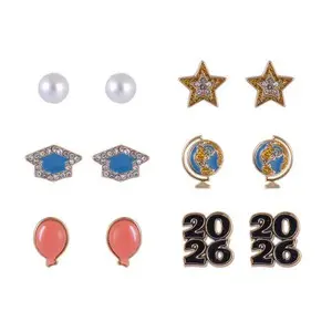HALLMARK 2026 Graduation 6 Pack Stud Earring Set - Black
