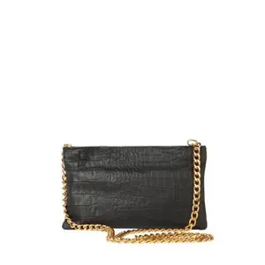 SARAH STEWART Penelope Croc Lambskin Clutch - Black