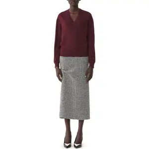 LANVIN V-neck Merino Sweater With Grosgrain Detail - Garnet