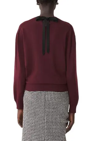 LANVIN V-neck Merino Sweater With Grosgrain Detail - Garnet