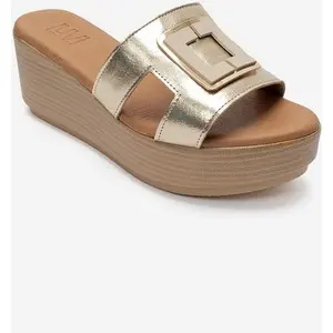 FOREVER & ALWAYS SHOES Hiola Leather Platform Sandal - Gold