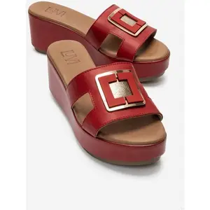 FOREVER & ALWAYS SHOES Hiola Leather Platform Sandal - Red