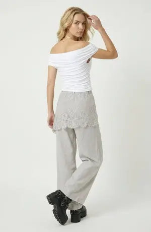 MODENAIRE High Waist Lace Embroidered Straight Pants
