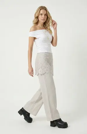 MODENAIRE High Waist Lace Embroidered Straight Pants