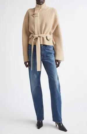 Brandon Maxwell The Neal Belted Cashmere Zip Cardigan