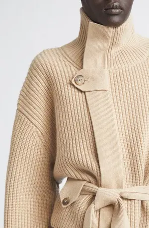 Brandon Maxwell The Neal Belted Cashmere Zip Cardigan