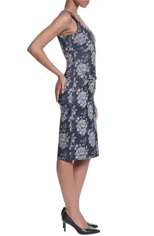 Karl Lagerfeld Paris Floral Stretch Denim Jacquard Sheath Dress