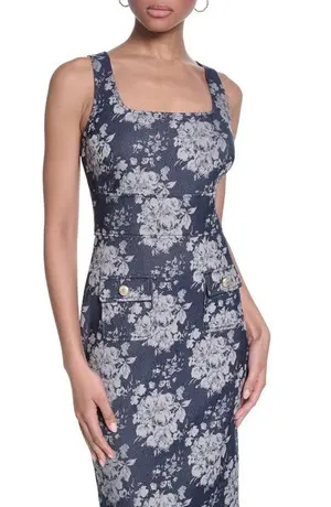 Karl Lagerfeld Paris Floral Stretch Denim Jacquard Sheath Dress
