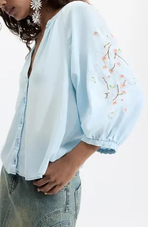 Desigual Embroidered Sleeve Top