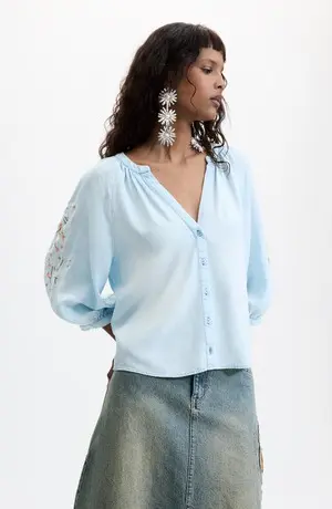Desigual Embroidered Sleeve Top