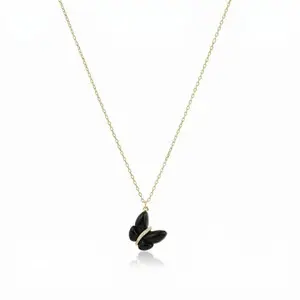 THE LOVERY FINE JEWELRY Asymmetrical Butterfly Necklace - Onyx