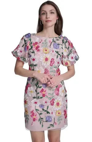 Eliza J Puff Sleeve Floral Shift Dress
