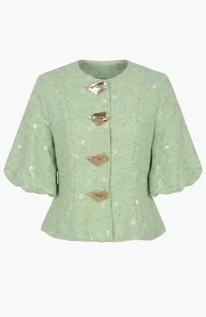 MODENAIRE Elegant Puff Sleeve Top With Metallic Button Accents