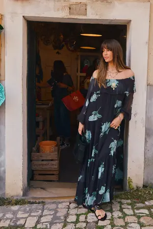 Rixo Lela Peonies Scatter Charcoal Dress - Black