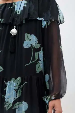Rixo Lela Peonies Scatter Charcoal Dress
