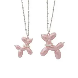 POPORCELAIN Porcelain Balloon Doggie Necklace, Silver Tone - Pink