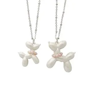 POPORCELAIN Pearly Porcelain Balloon Doggie Necklace, Silver Tone - White