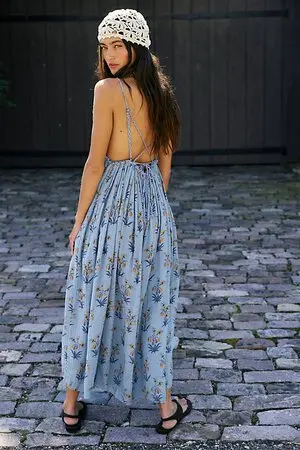 Free People Raffia Blooms Printed Jumpsuit - Raindrop Combo