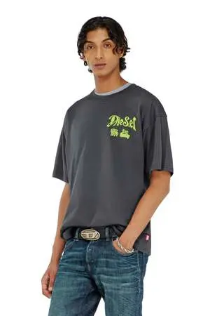 DIESEL® Cotton T-shirt With Flock Graphic - Grey