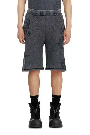 DIESEL® Mesh Cotton Sweatshorts With Graphic Prints And Acid Wash