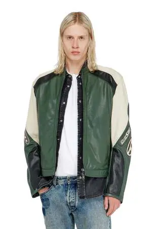 DIESEL® Color-block Perforated Leather Biker Jacket - Multicolor
