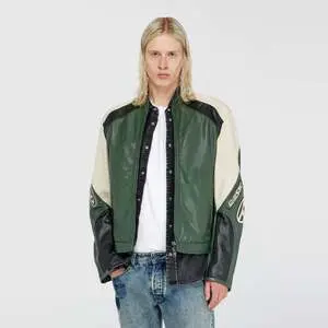 DIESEL® Color-block Perforated Leather Biker Jacket - Multicolor