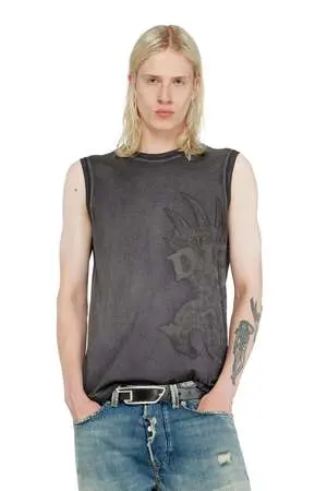DIESEL® Sleeveless Jersey Top With Embossed Graphics - Grey