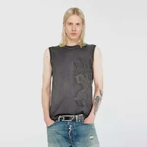DIESEL® Sleeveless Jersey Top With Embossed Graphics - Grey