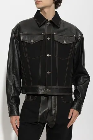 Versace Denim Jacket With Leather Inserts