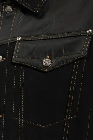 Versace Denim Jacket With Leather Inserts