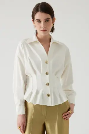 EXQUISE Agustin Cotton Shirt With V-neck And Long Sleeves